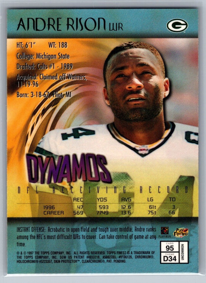 1997 Finest #95 Andre Rison Uncommon Green Bay Packers W/ Coating | eBay