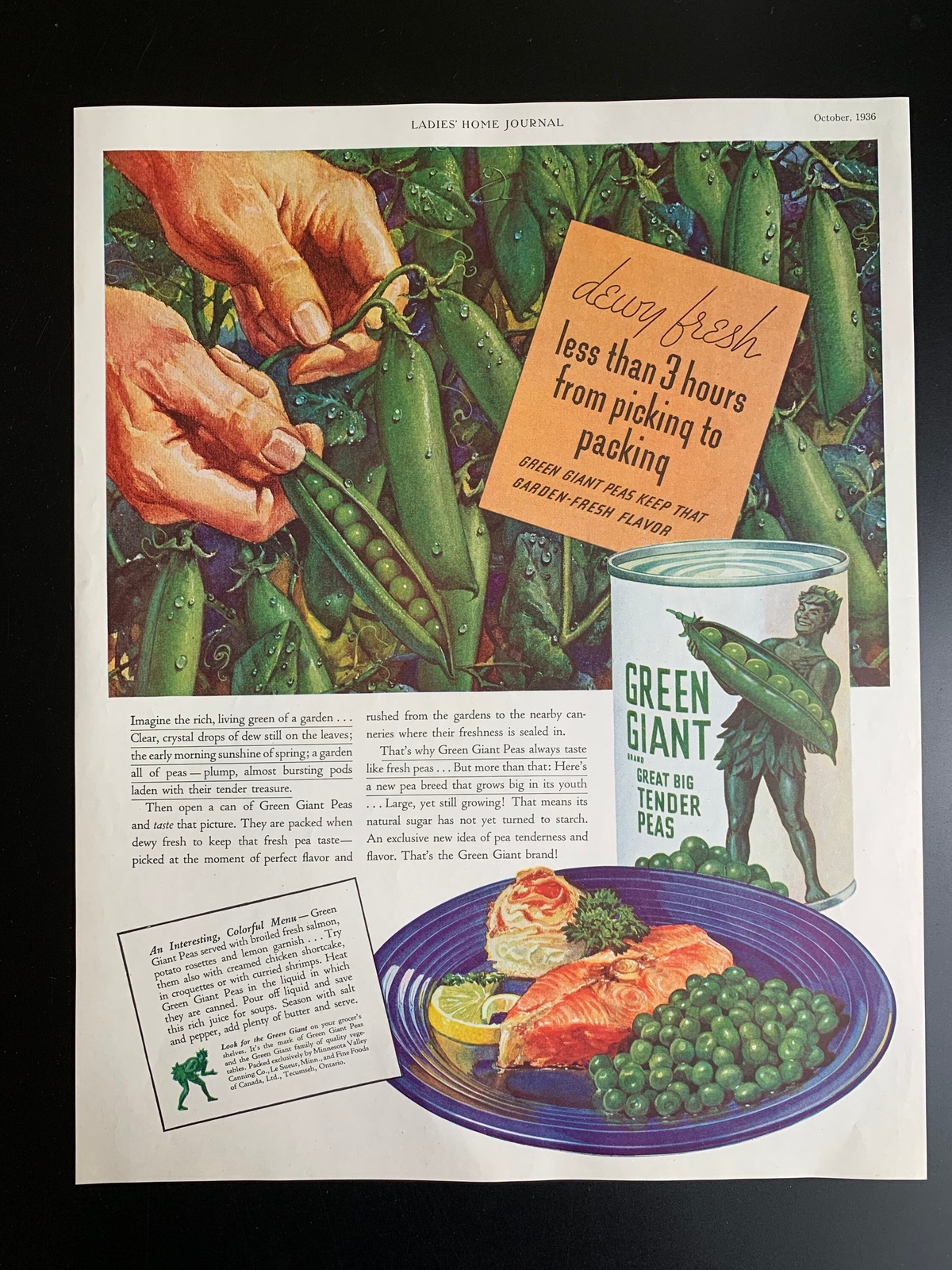 Vintage 1936 Green Giant Peas Print Ad | eBay