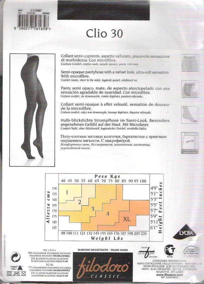 Italian Filodoro Clio 30 Pantyhose/Tights. Top Quality.Soft. All Sizes ...