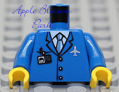 NEW Lego Male BLUE SUIT MINIFIG TORSO - Pilot Jacket w/White Shirt Tie ...