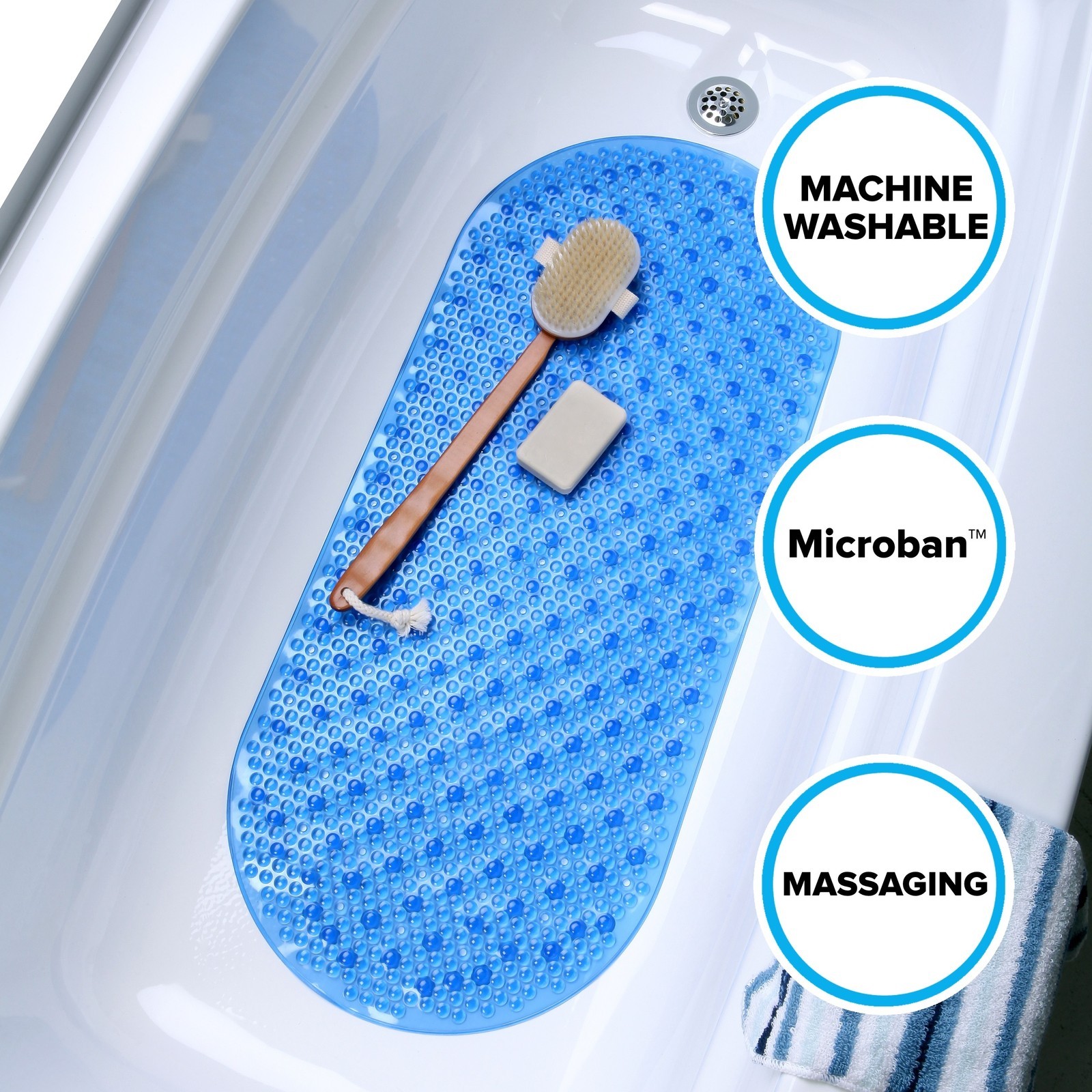 Mildew Resistant Bath Safety Mat with Suction Cups: Blue Non-Slip ...
