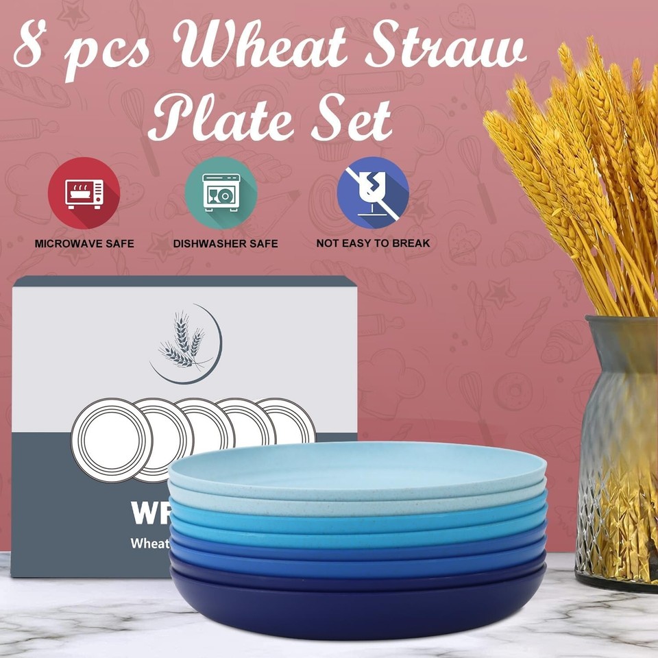 Wheat Straw Plates 10 Inch Deep Dinner Plates Set of 8 - 10 in Ocean ...
