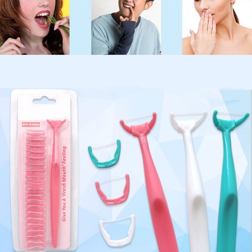20pcs Floss Head+1pc Handle Brush Dental Floss Head Replaceable Teeth ...