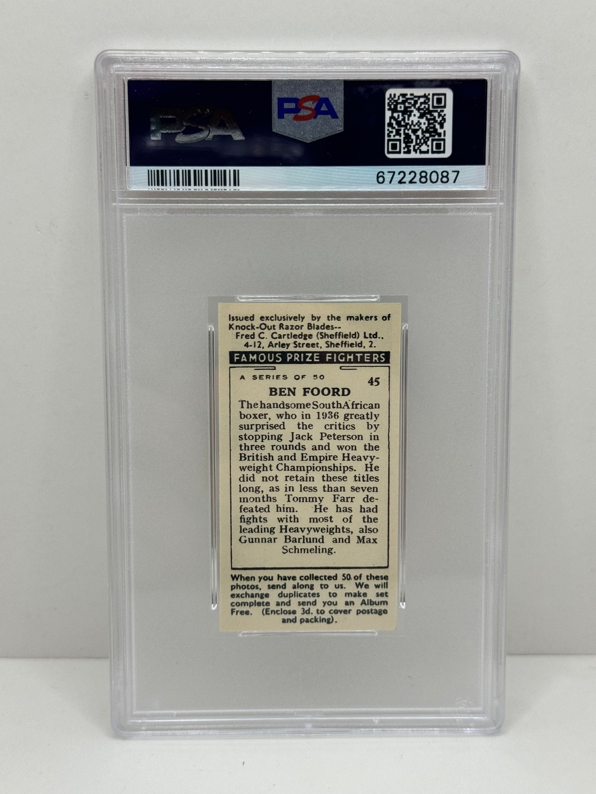 1938 F.C. Cartledge Ben Foord Famous Prize Fighters #45 PSA 6 | eBay