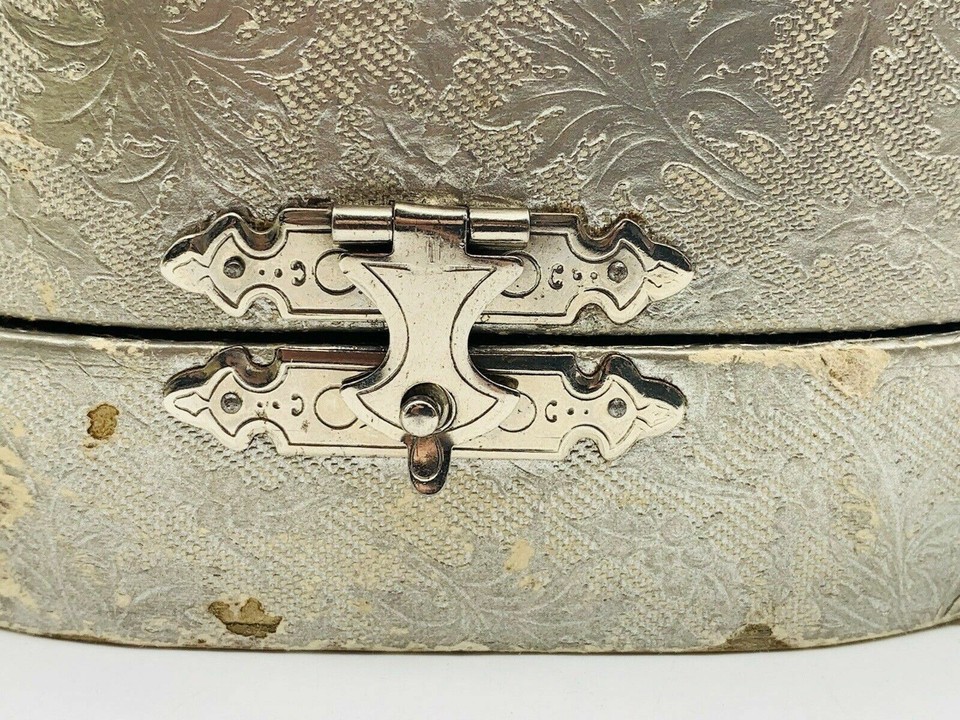 Vtg Pereline Vanity Set in Satin Case Brush Comb Mirror 2 Glass Jars ...