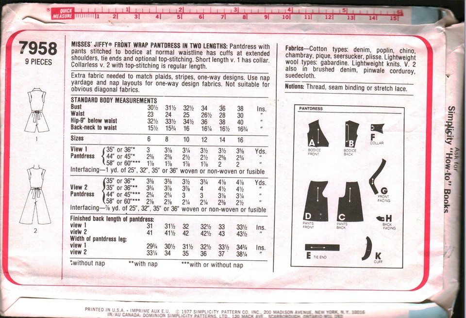 7958 Vintage Simplicity Sewing Pattern Misses Jiffy Front Wrap ...