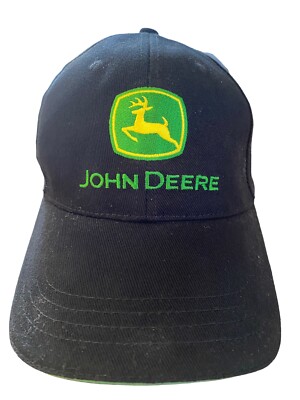 John Deere Cap One Size Flex Stretch Fitted Black Green Accent on Bill ...