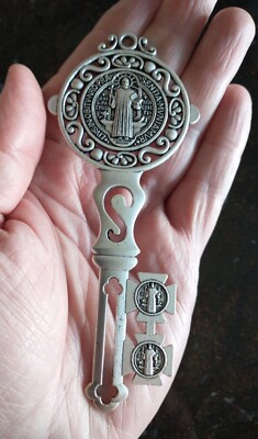 Catholic St Benedict Key XXL Religious Medal Silver Tone | eBay