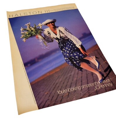 Vtg 80's Halston III JcPenney Print AD Stylish Woman Dress Hat Hose ...