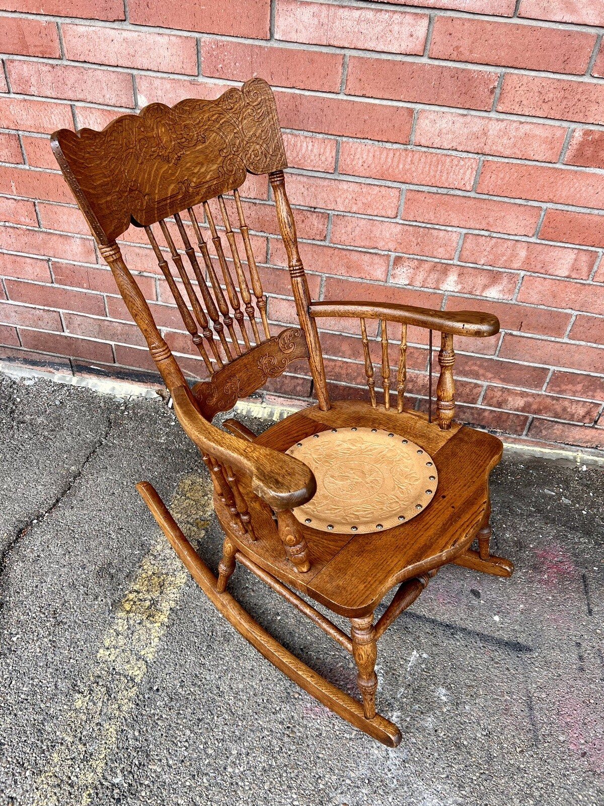 Restored Antique Victorian Pressed Back Tiger Oak Rocking Chair W ...