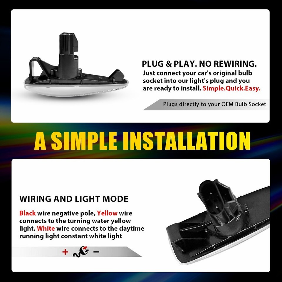 FOR MITSUBISHI LANCER EVO X White SEQUENTIAL LED FRONT Clear SIDE ...