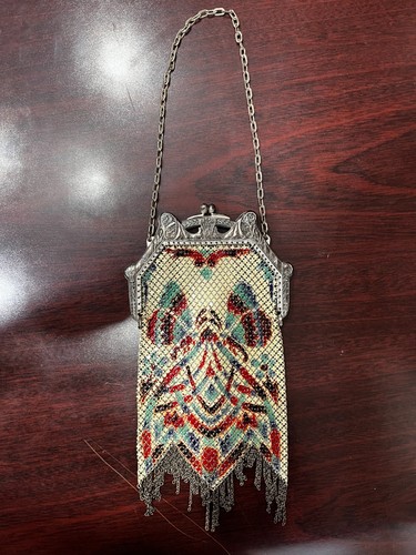 Beautiful Antique 1920s Art Deco Mandalian MFG co. Enameled Metal Mesh ...