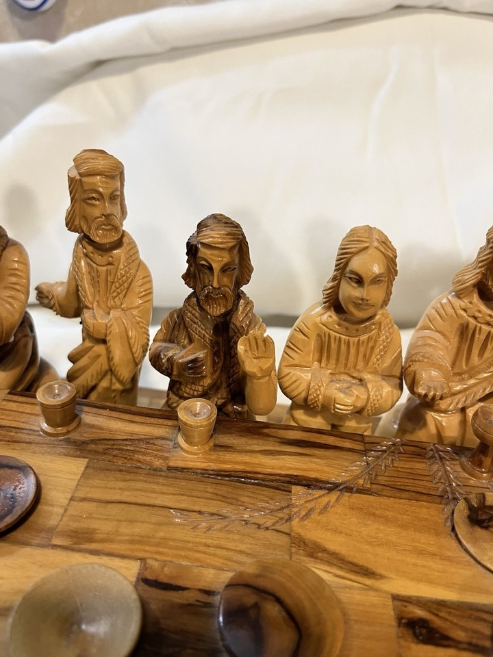 Olive Wood Last Supper Jesus Disciples Hand Carved Sculpture Holy Land ...