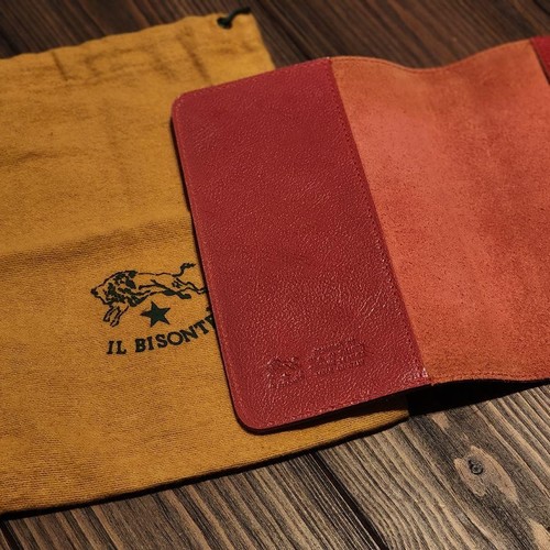 IL BISONTE Notebook Cover Color Red Leather Size 12cm×17cm With Storage ...