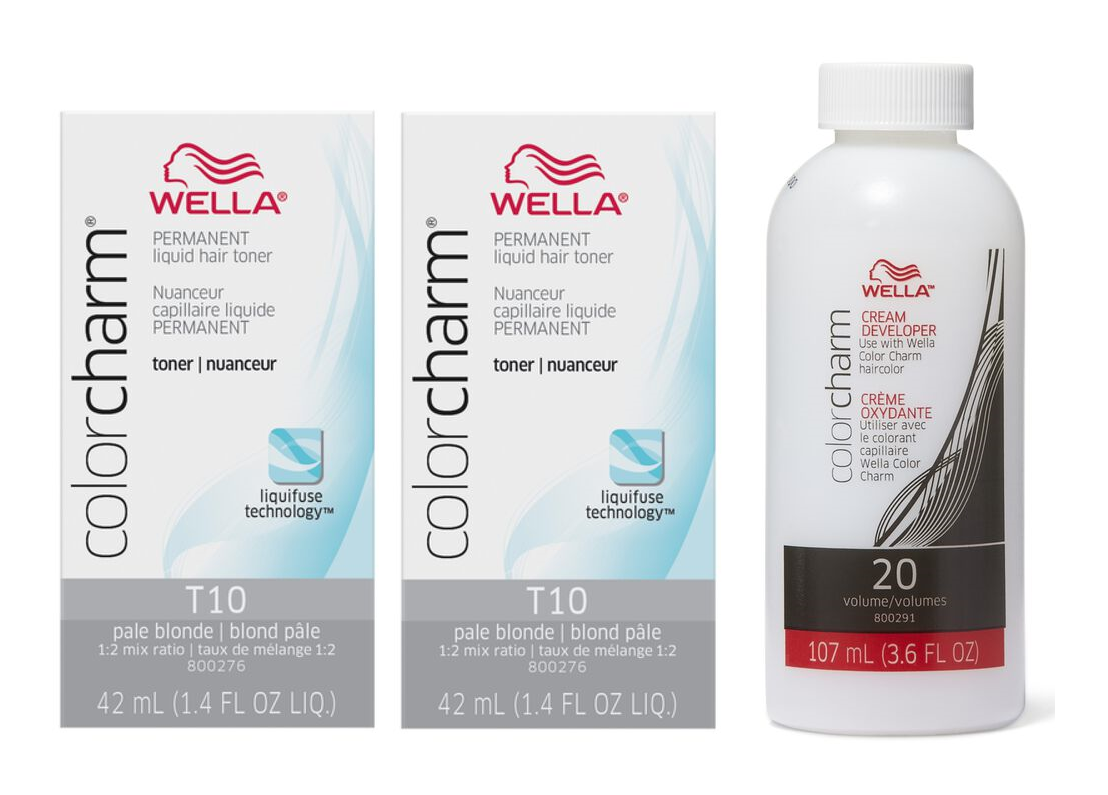WELLA Color Charm T10 Pale Blonde Toner 2 pcs w/Color Charm 20V Dev 3 ...