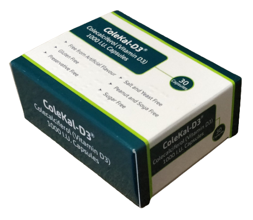 ColeKal-D3 Colecalciferol Vitamin D3 1000 IU (30 CAPSULES) SUGAR/GLUTEN ...