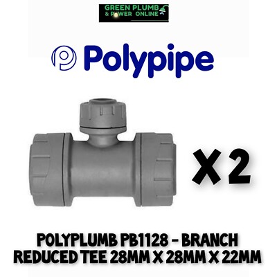 28 x 28 x 22 Reducing Tee PB1128 Push Fit Polypipe Polyplumb Pack Of 2 ...