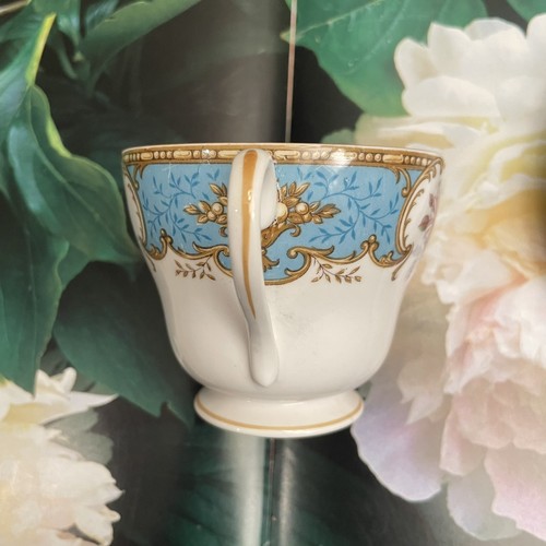 Vintage Shelley Pink Rose Bouquet Brown Scroll Gold Trim On Blue Teacup ...