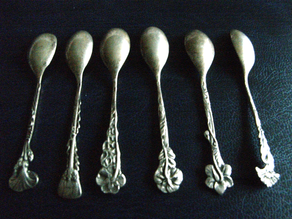 SET OF SIX CONTINENTAL SILVER SALT SPOONS FLORAL SHAPED HANDLES. | eBay UK