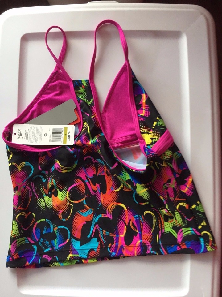 NWT Girls Size 14 Top SPEEDO Tankini Swimsuit Rainbow Hearts Missing ...