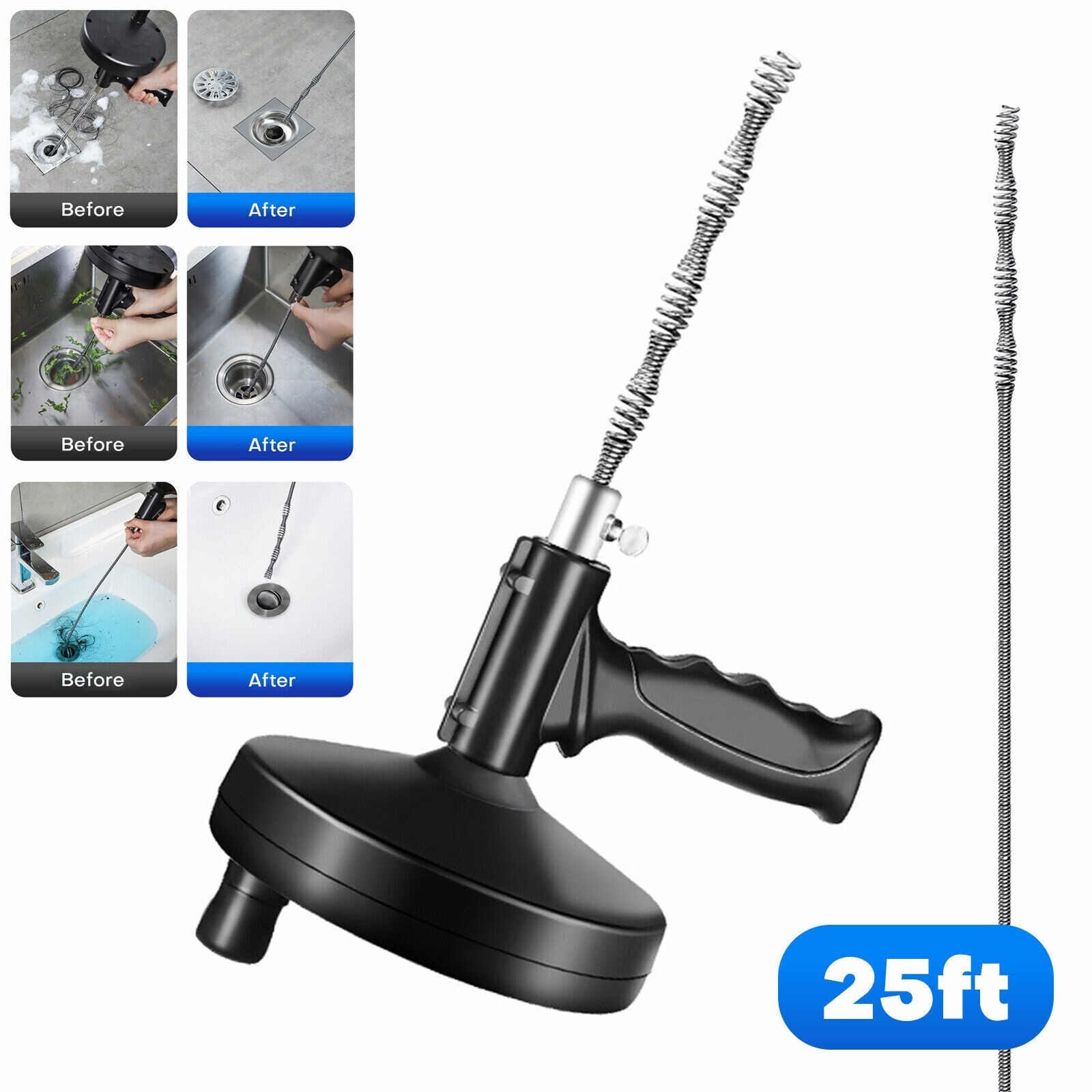 25 Ft. Drum Auger Steel Plumbing Drain Snake with Drain Cleaning Cable ...