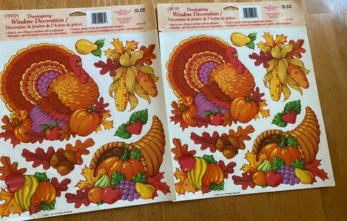Vintage Thanksgiving Window Decoration Clings Carlton Cards Turkey ...