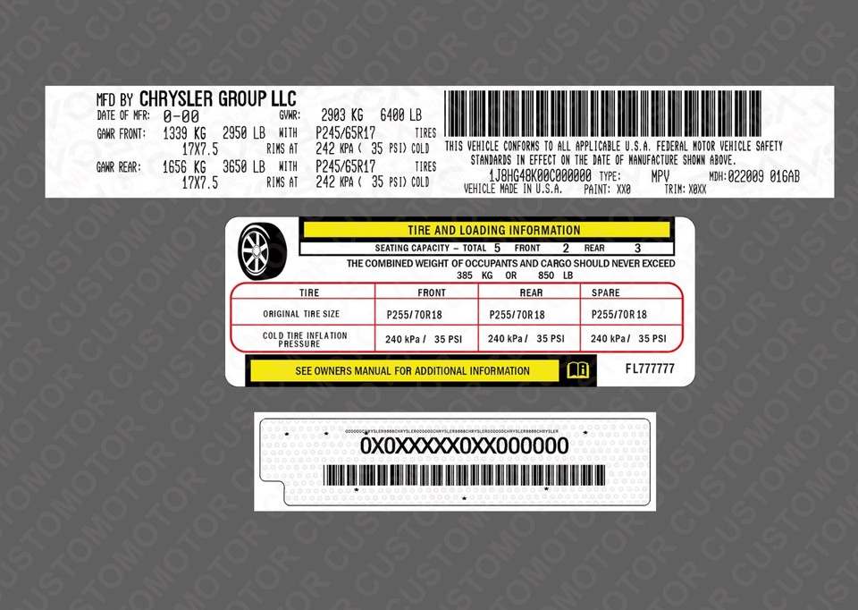 Decal Set of 3 Custom vin Replica Stickers Labels for Chrysler Jeep ...