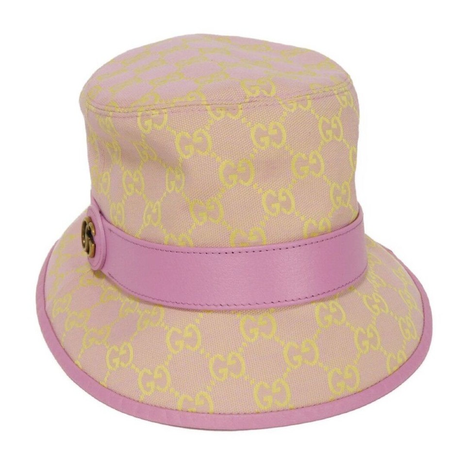 GUCCI GG Canvas Bucket Hat GG Marmont Pastel Yellow S 57cm Double G ...