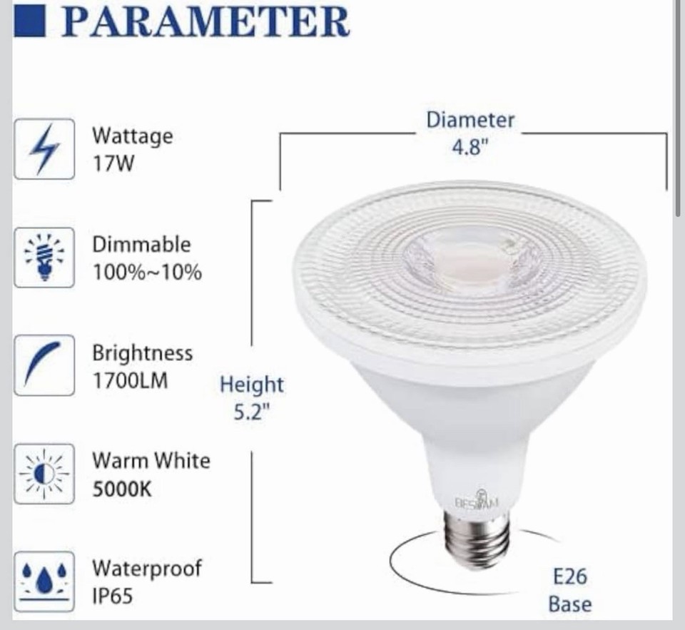 PAR38 17W LED Flood Light Bulbs, E26 Base, 150W Equivalent, 2700K Warm ...