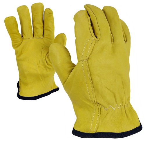 Truck Driver Gloves Safety Work Gloves HGV Lorry Leather Yellow Fleece ...