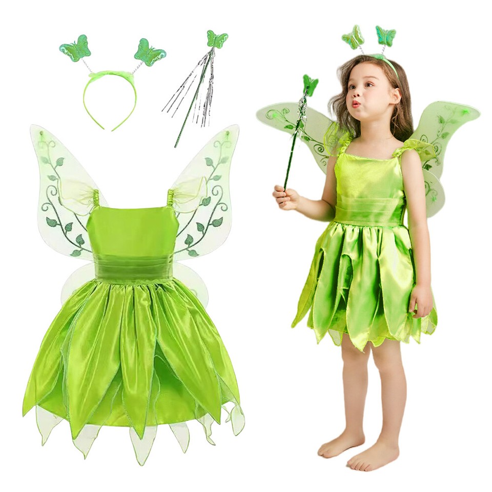 Kid Tinkerbell Fairy Pixie Fancy Dress Girls Princess Cosplay Costume ...