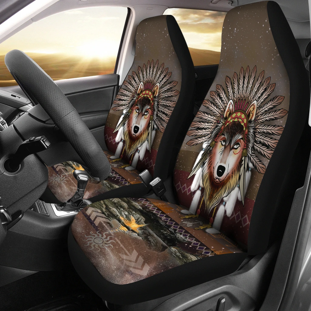 Native American - Wolf - Universal Front Car Seat Covers Protection ...