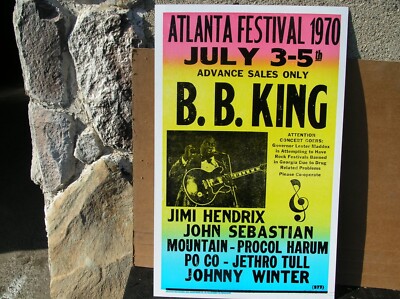 B.B. King Concert Poster 1970 Atlanta Festival, Jimi Hendrix Poco 14x22 ...