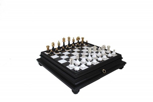 Italfama Luxury Brass Chess Set Gold/Silver Plated Marble Wood Board ...