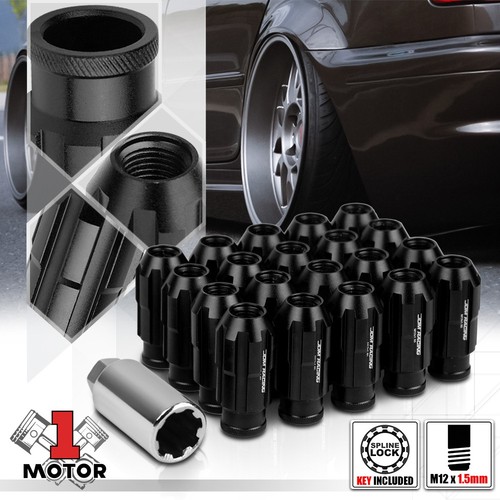 (20)Black M12x1.5 Open End Knurled Tip Spline Drive Tuner Wheel Lock ...