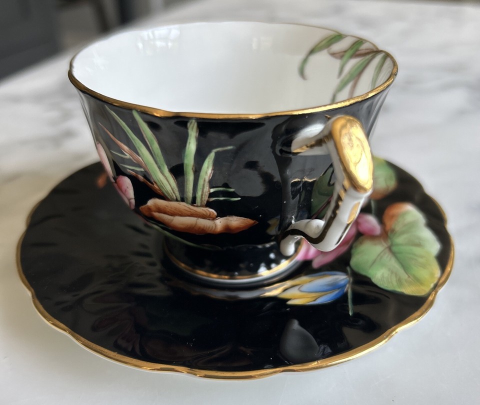 Rare Aynsley Black Bone China Cup & Saucer Lotus Water Lily 1930s | eBay