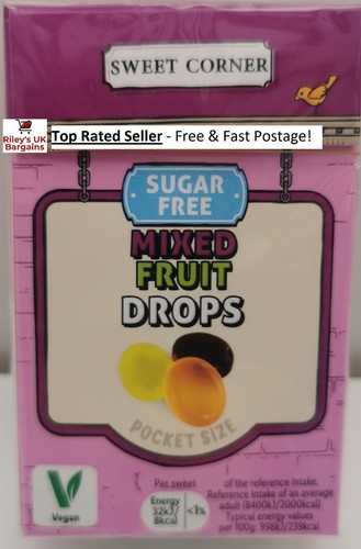 Sugar Free Mixed Fruit Drops - Pocket Size Vegan 44g Sweet Corner ...