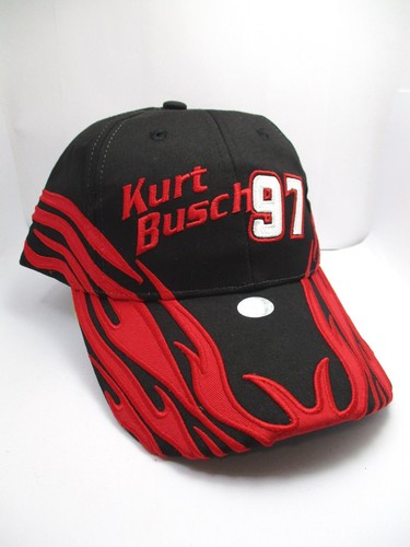 KURT BUSCH #97 NASCAR RACING CAP /HAT BLACK w/ RED FLAMES Team Caliber ...