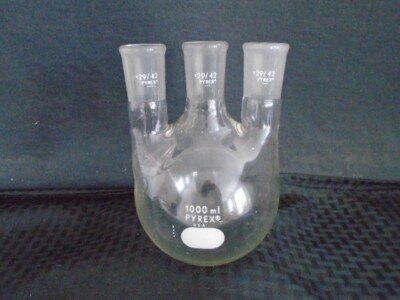 CORNING PYREX 1000mL 3-Neck Glass Round Bottom Flask 29/42 All Joints ...