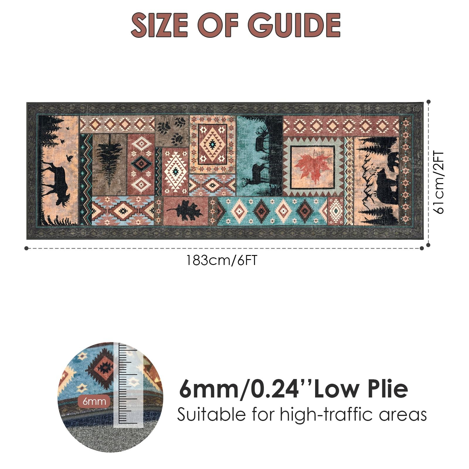 SAIFILI Rustic Cabin Hallway Runner Rug 2x6, Washable Southwestern ...