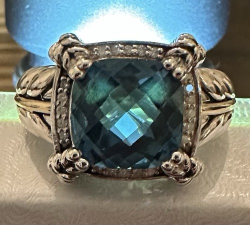 Exquisite Solid Sterling Size 6 “Realtor’s Ring”Faceted Topaz w/ 14K ...