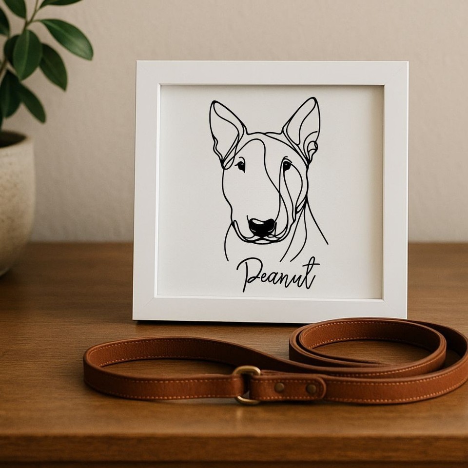 Personalized Laser Engraved Bull Terrier Dog Portrait on Wood in Frame ...
