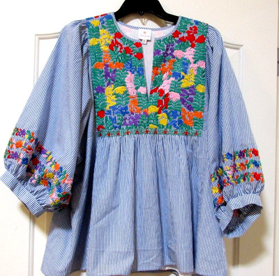 J. Marie Embroidered Flowers Carli Top Fully Lined 3/4 Sleeve sz XL NWT ...
