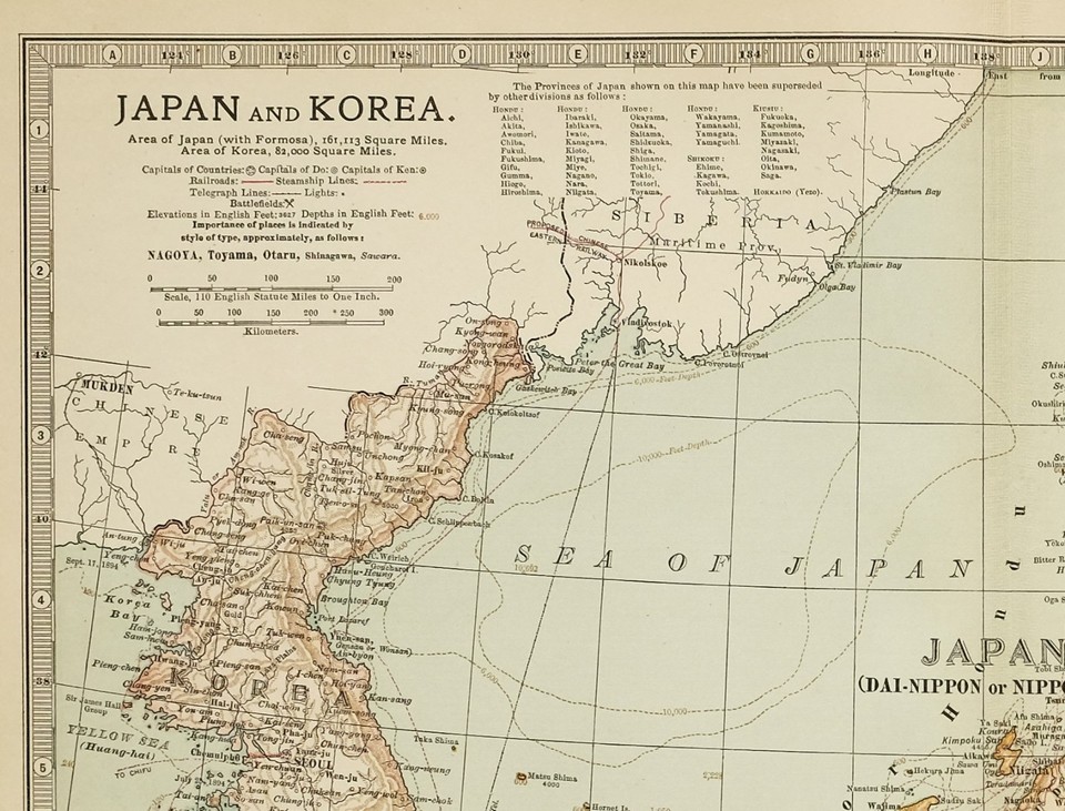 1903 Antik Landkarte Japan & Korea Hokkaido Yezo Yokohama Tokio Tokyo ...