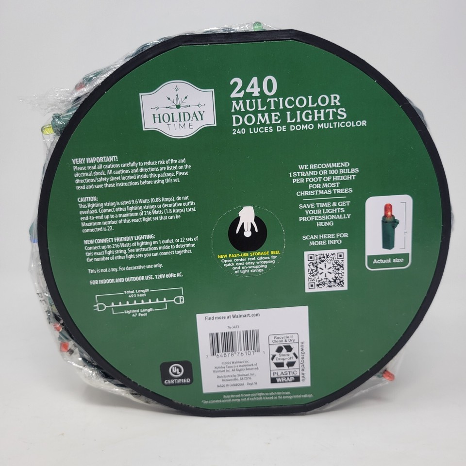Holiday Time 240 LED Dome Multicolor Mini Lights Green Wire 64 FT Long ...
