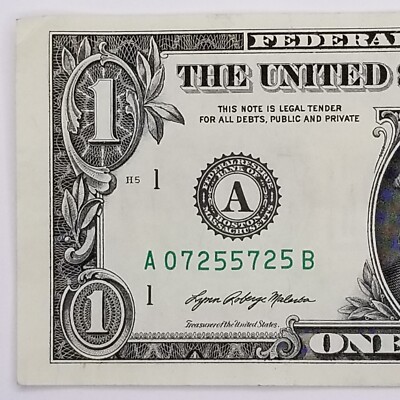 Repeater Dollar Bill 725 Fancy Serial Number US Currency Note $1 Series ...