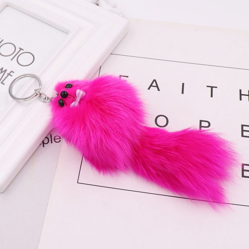 Women Fur Fox Keychain Fluffy Plush Pompon Keyring Cute Man Car Trinket ...