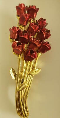 Vintage 1997 DM Goldtone Red Enamel ROSES BOUQUET Pin Brooch | eBay