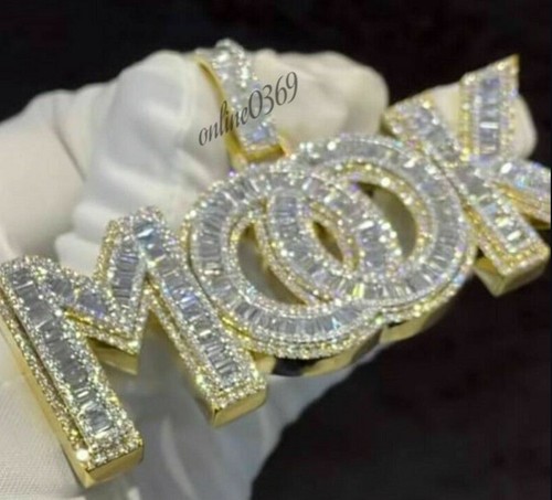 3.15 ct Baguette Simulated Diamond mens Custom "MOOK" Name Charm ...