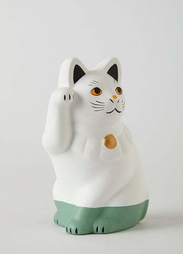 Japanese Hand Painted Lucky Cat SETO Maneki Neko 12cm Mint-Green Sit ...